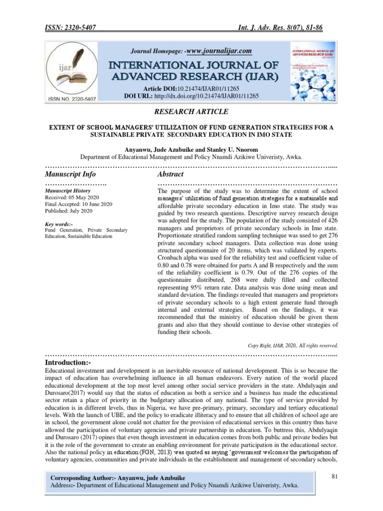 Anyanwu Jude A and Stanley U. Nnorom | PDF | Cronbach's Alpha | Missionary