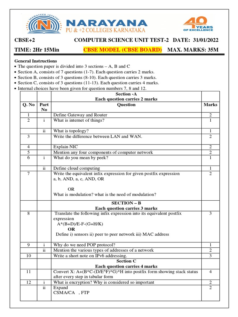 Computer Science Sample Paper Term 2 | PDF | Computer Network ...