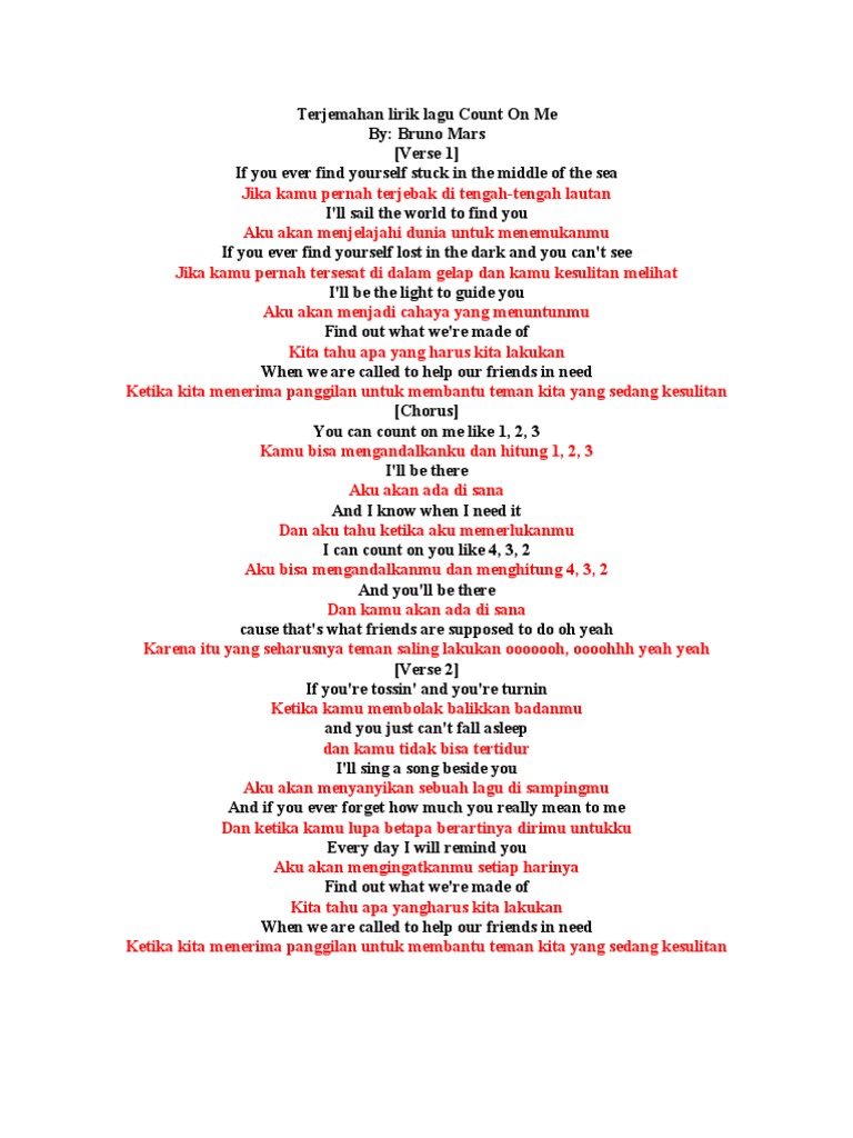Terjemahan Lirik Lagu "Count On Me | PDF