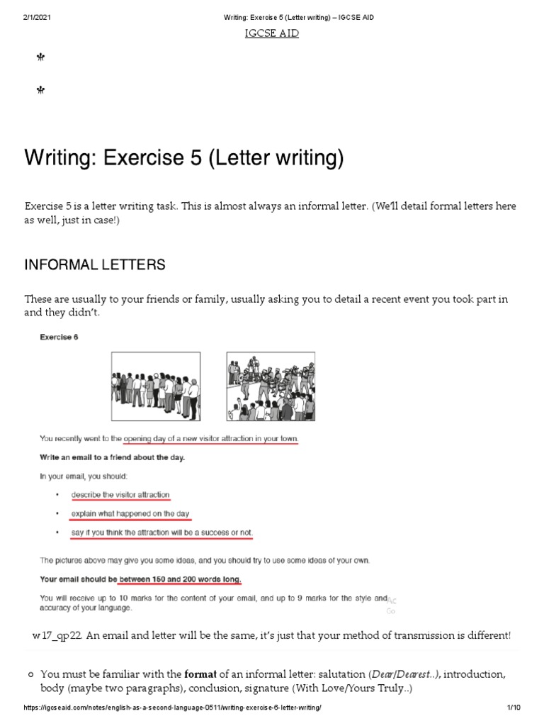 Writing - Exercise 5 (Letter Writing) - IGCSE AID | PDF | Human ...