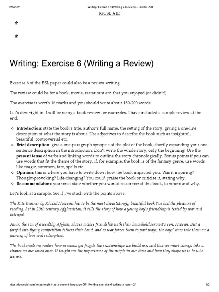 Writing - Exercise 6 (Writing A Review) - IGCSE AID | PDF