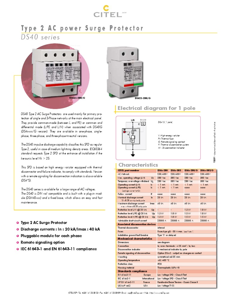 Datasheet Citel DS40 Series | PDF | Fuse (Electrical) | Alternating Current