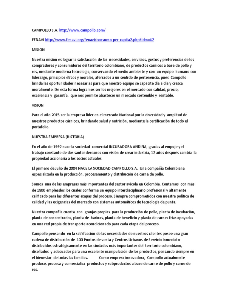 Campollo S.A.: Líder en Productos Avícolas | PDF | Calidad (comercial ...