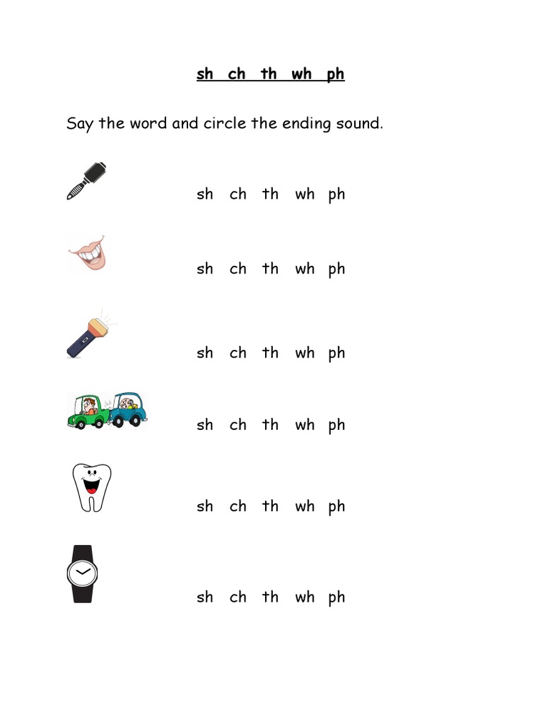 A Phonics Worksheet Focusing on Consonant Blends Beginning with Sh, Ch ...