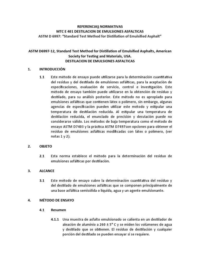 TRADUCCION DE REFERENCIAS NORMATIVAS DE DESTILACION y CONTENIDO DE AGUA ...