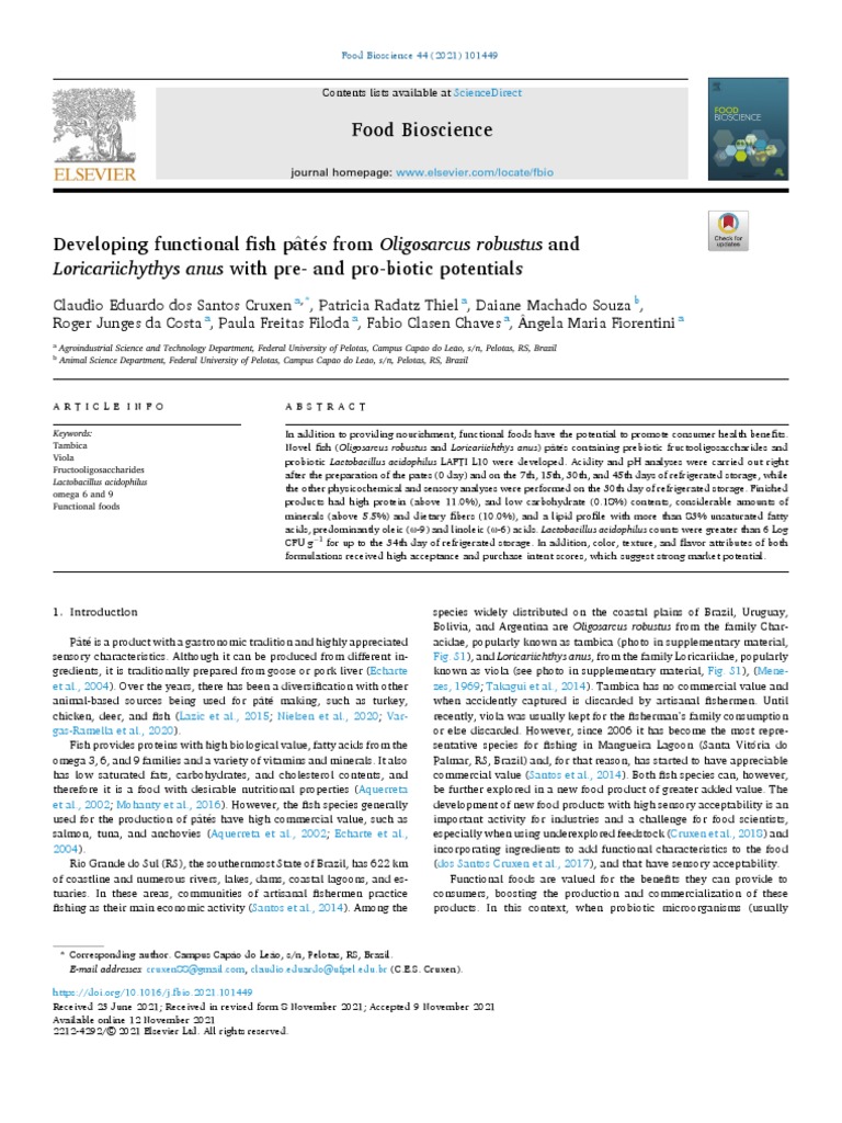 Developing Functional Fish Pat Es From Oligosarcus Robustus and | PDF ...