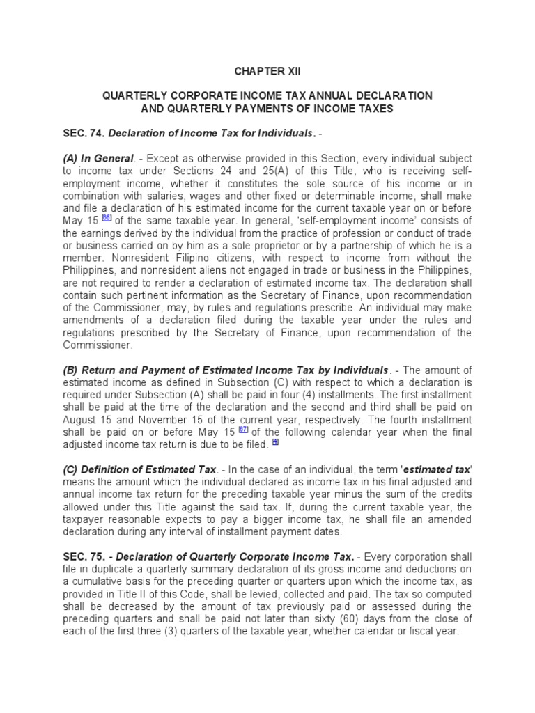 Quarterly Corporate Income Tax Annual Declaration and Quarterly ...
