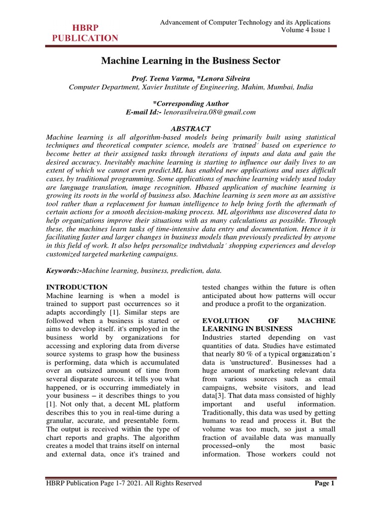 6machine Learning in Business - Formatted Paper | PDF | Machine Learning | Analytics