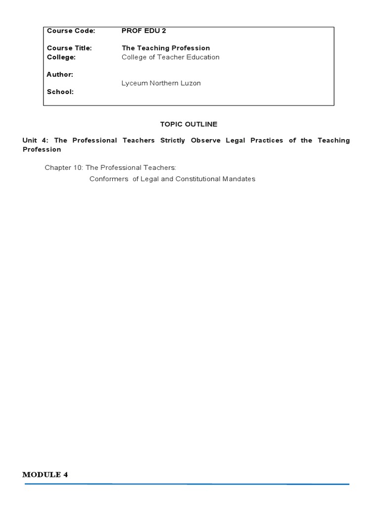 College of Teacher Education: Course Code: Prof Edu 2 Course Title ...