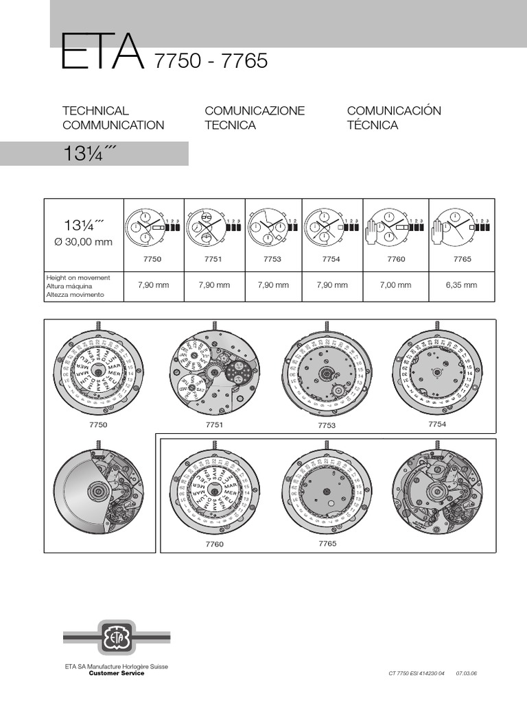 Manual Técnico del Calibre ETA 7750 | PDF | Ingeniería mecánica ...