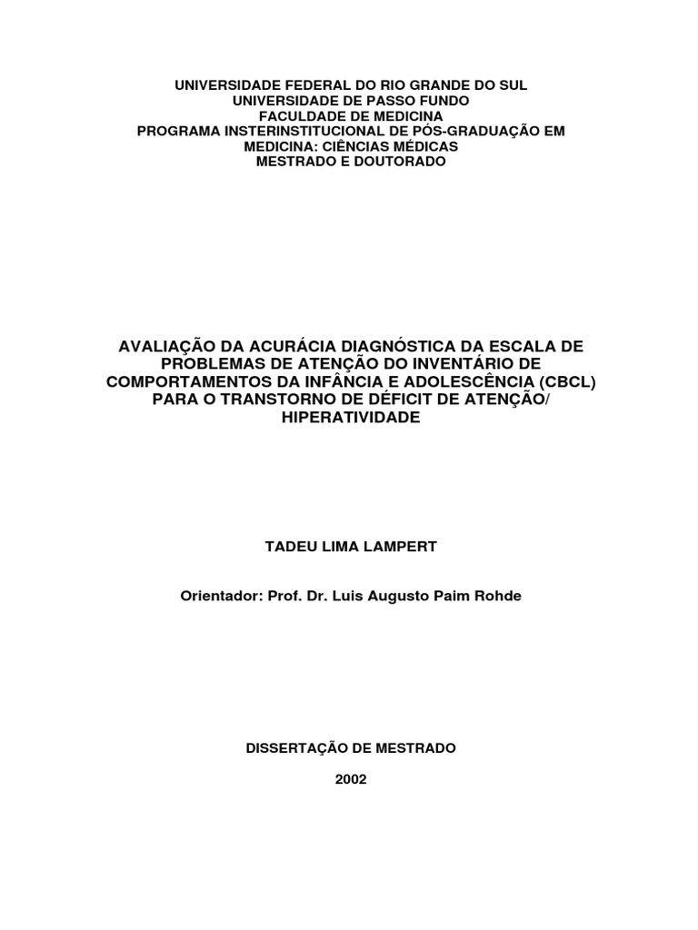 CBCL e TRF Livre Conners CPRS | PDF | Transtorno de déficit de atenção ...
