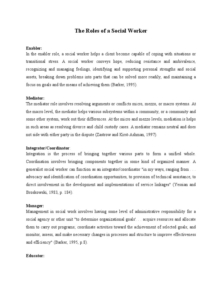 The Roles of A Social Worker | PDF | Mediation | Social Work