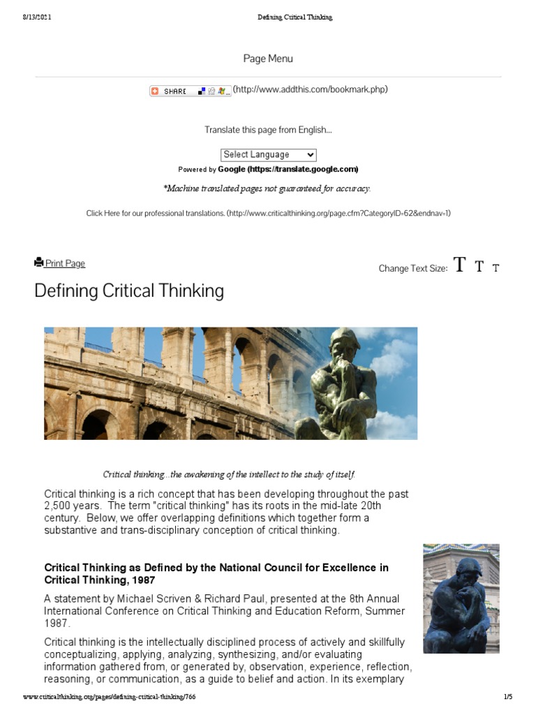 Defining Critical Thinking | PDF | Critical Thinking | Thought