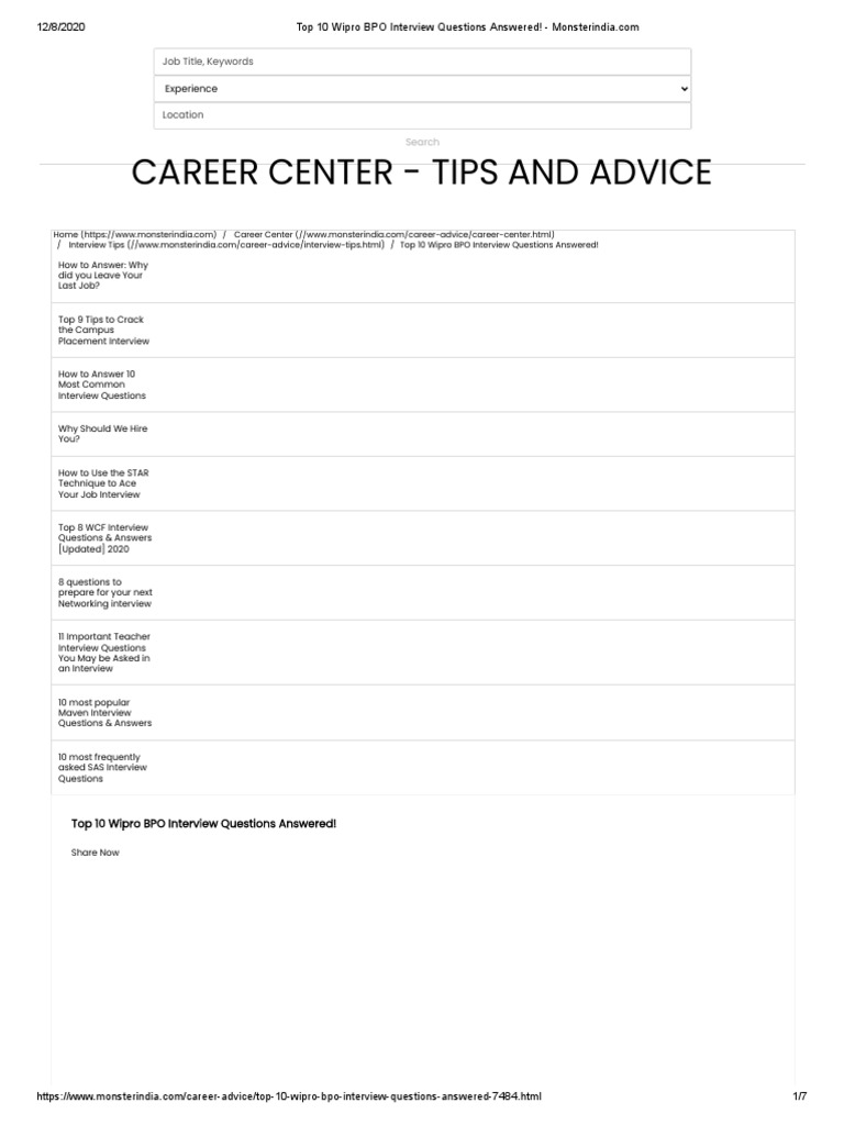 Top 10 Wipro BPO | PDF | Outsourcing | Recruitment