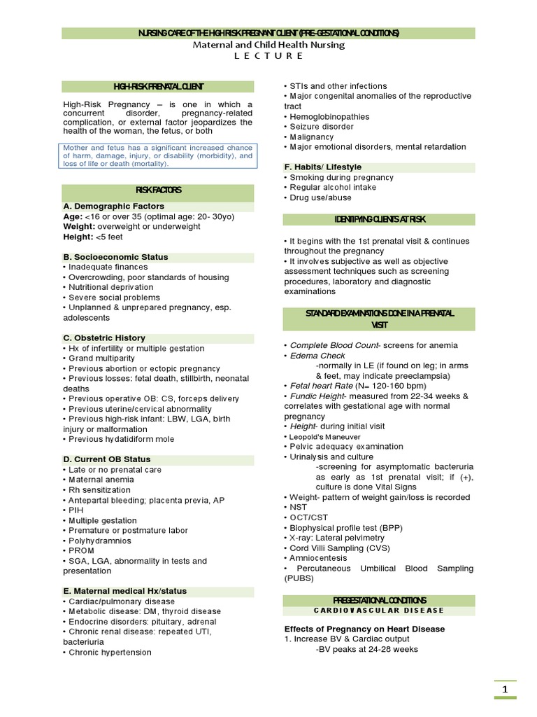 Maternal and Child Health Nursing L E C T U R E | PDF | Pregnancy ...