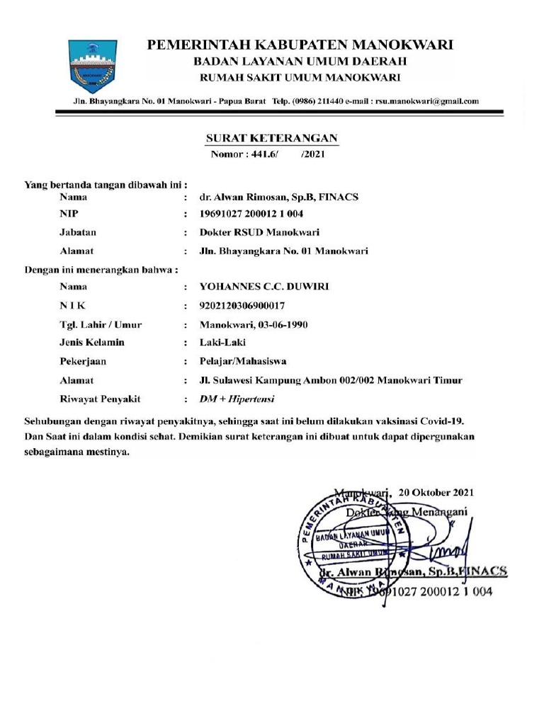 Surat Keterangan RSUD | PDF