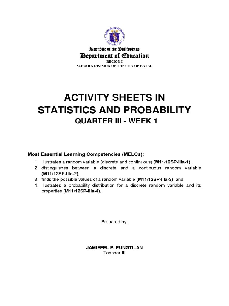 AS STAT-11 Q3 Wk1 | PDF | Probability Distribution | Random Variable