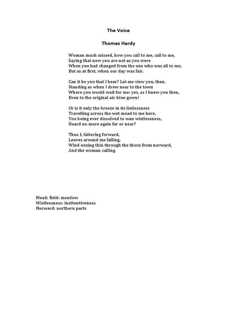 The Voice Thomas Hardy | PDF | Poetry | Nature