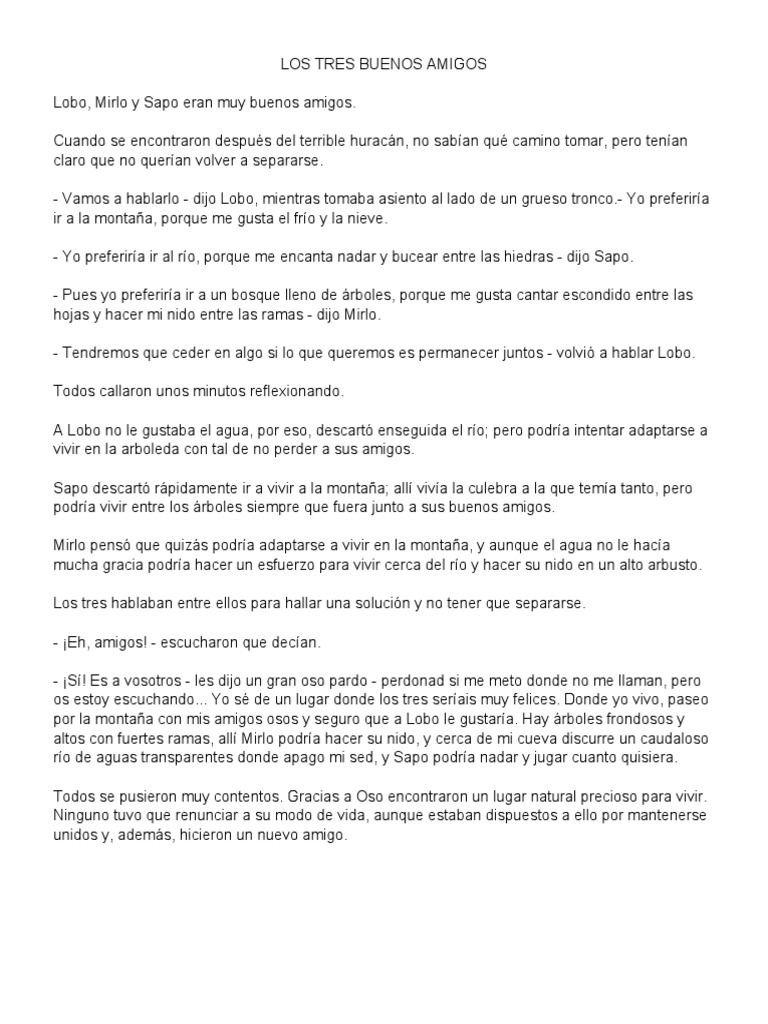 Cuento LOS TRES BUENOS AMIGOS | PDF
