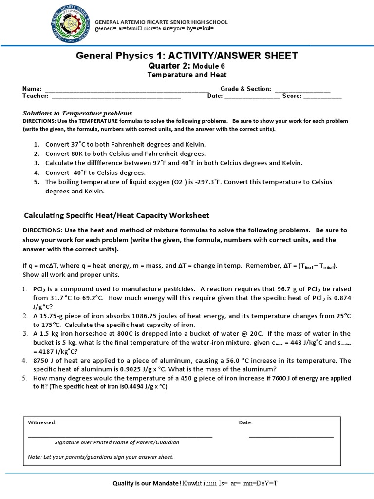 General Physics 1: ACTIVITY/ANSWER SHEET: Quarter 2 | Download Free PDF ...