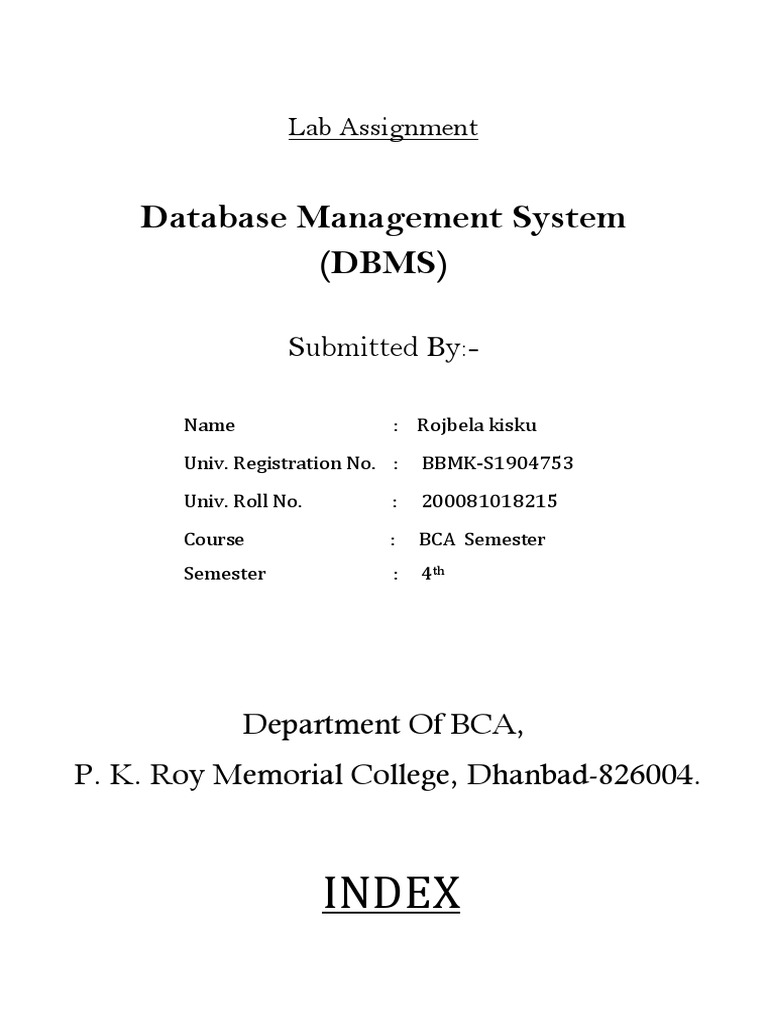 Lab Assignment Database Management System (DBMS) | PDF | Databases | Software Design