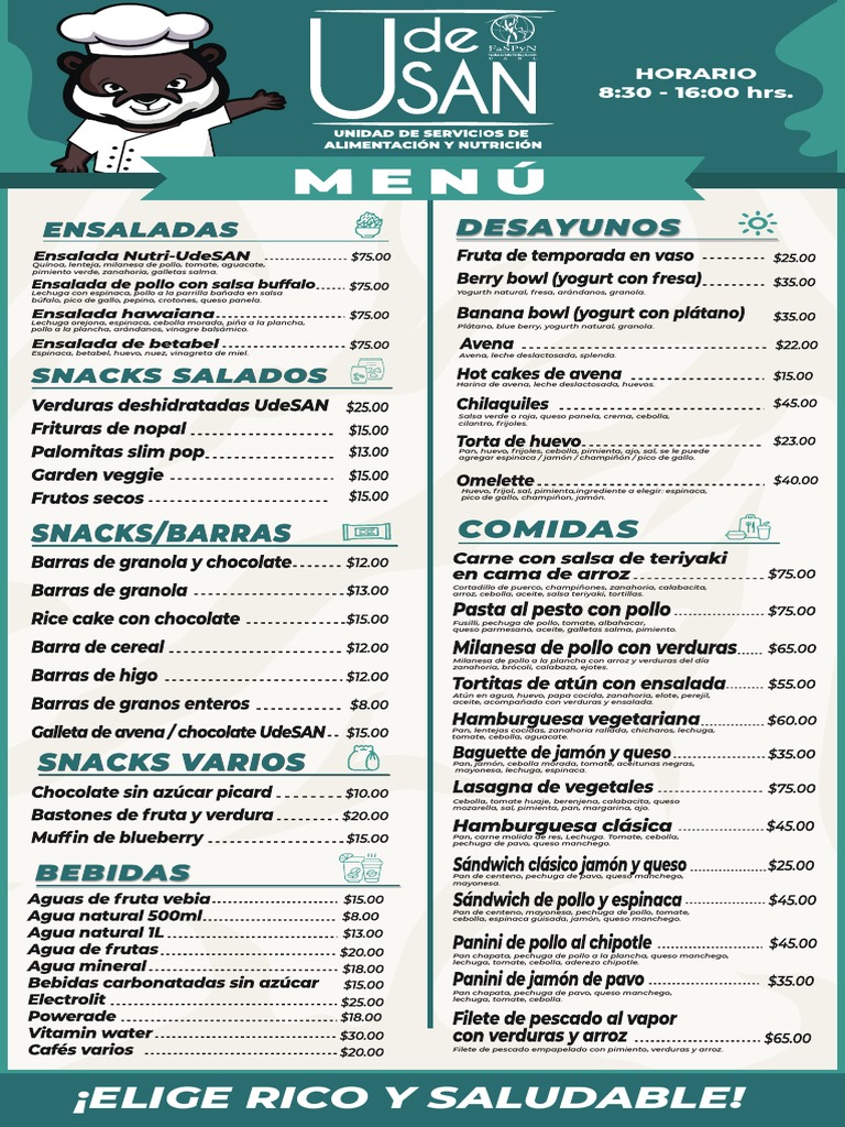 Menu Udesan Faspyn 2021 | PDF | ensalada | Comida y bebida