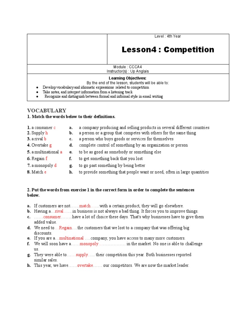 Lesson4: Competition: Vocabulary | PDF | Monopoly | Mc Donald's