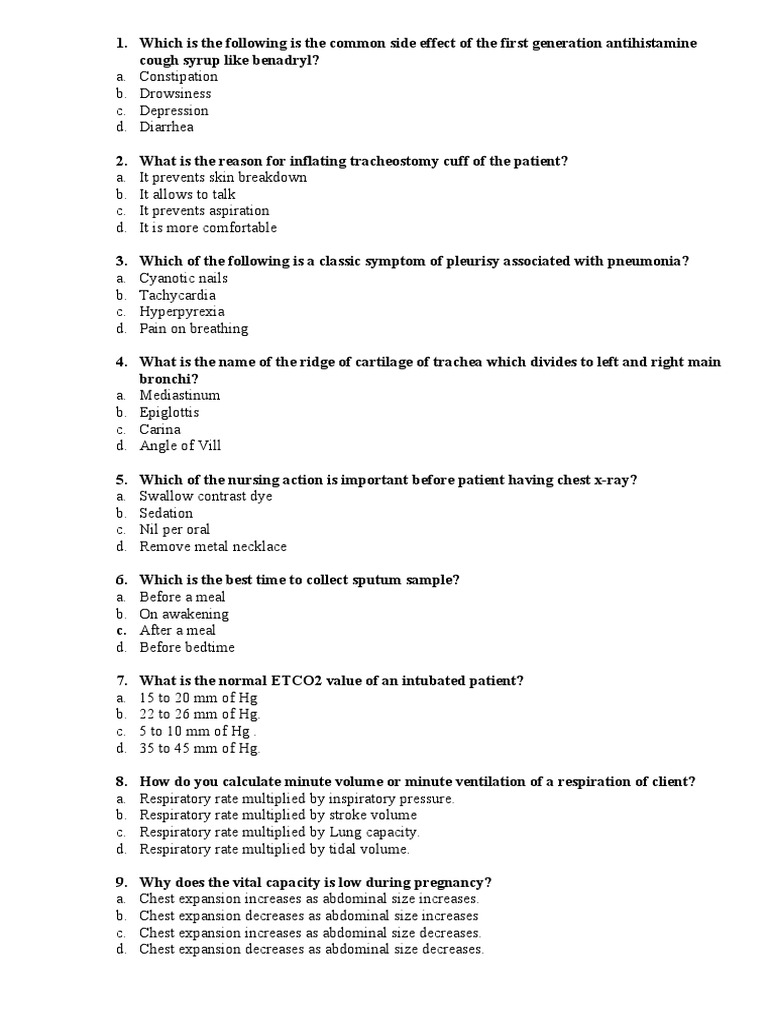 Mcq On Respiratory System Pdf Respiratory System Pneumonia