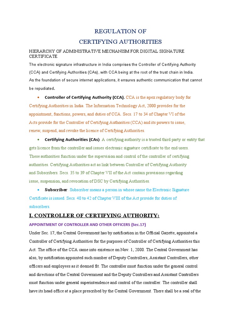 Regulation of Certifying Authorities | Download Free PDF | Public Key Certificate | Audit