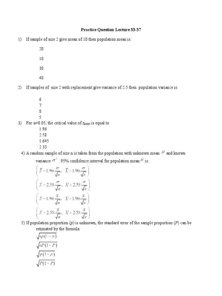 Practice Questions Lecture 33 37 Pdf Estimator Bias Of An Estimator