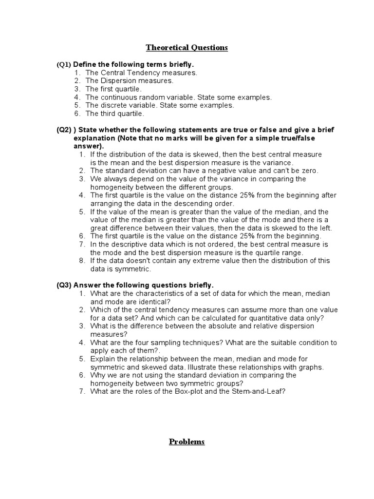 Theoretical Questions: (Q1) Define The Following Terms Briefly | PDF ...