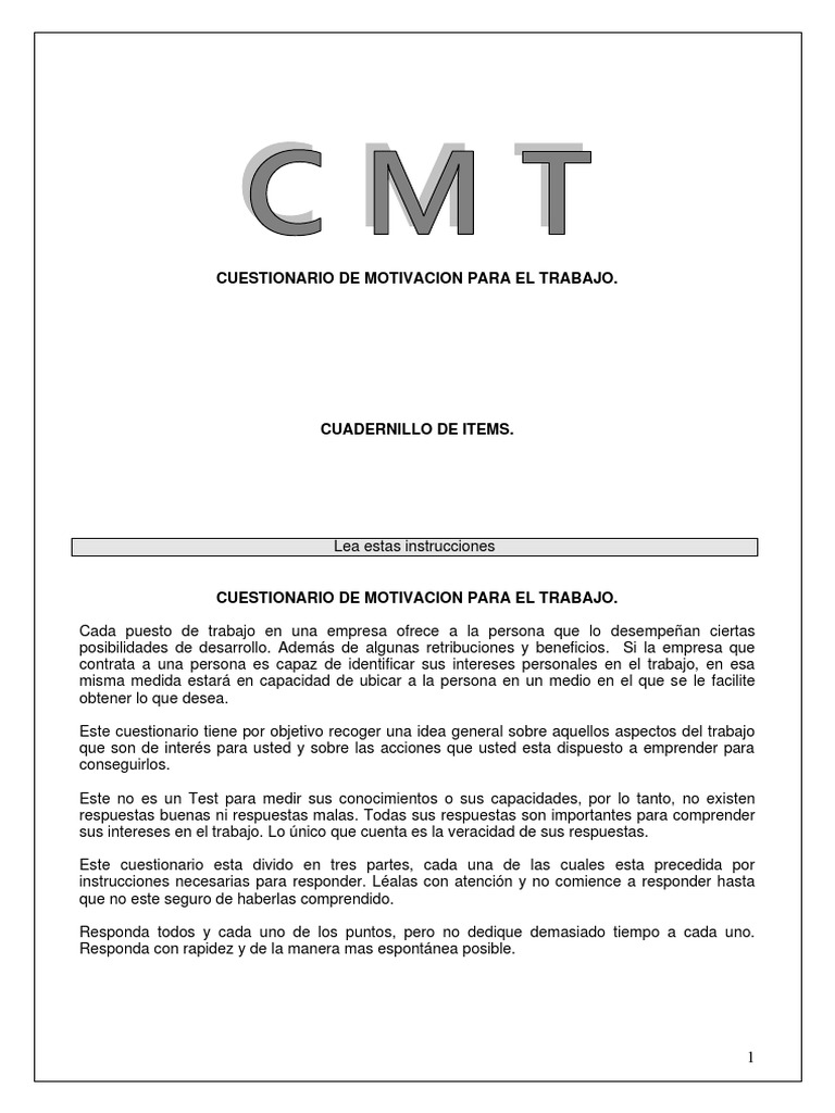 CMT - Cuestionario | PDF | Business | Motivación