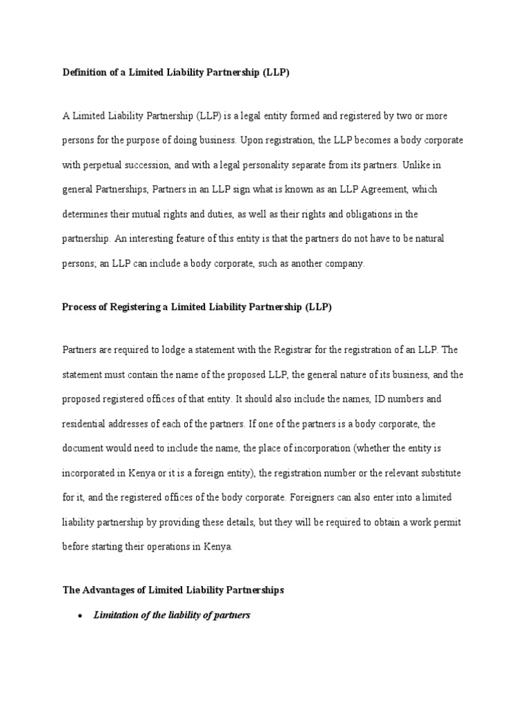 Definition of A Limited Liability Partnership | PDF | Law | Limited ...