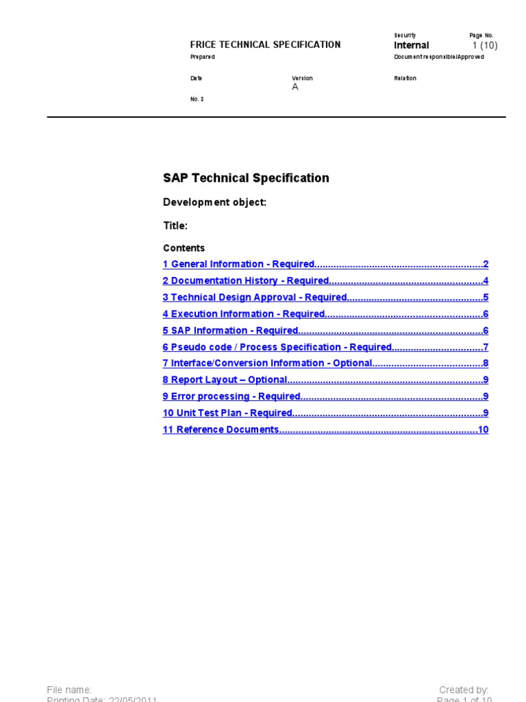 Frice Technical Specification - RLL1 | PDF | Specification (Technical ...