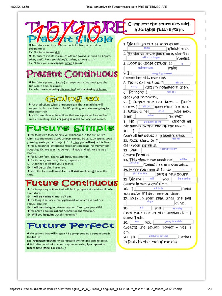 Ficha Interactiva de Future Tenses para PRE-INTERMEDIATE | PDF