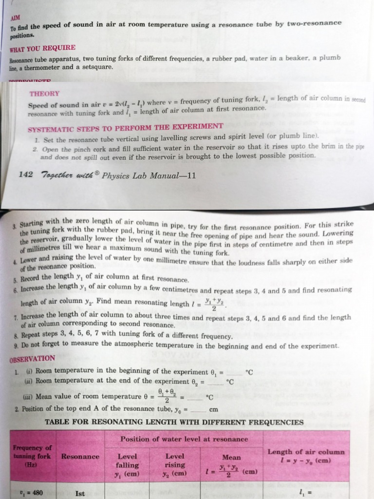 Measuring the Speed of Sound in Air Using a Two-Resonance Method | PDF ...