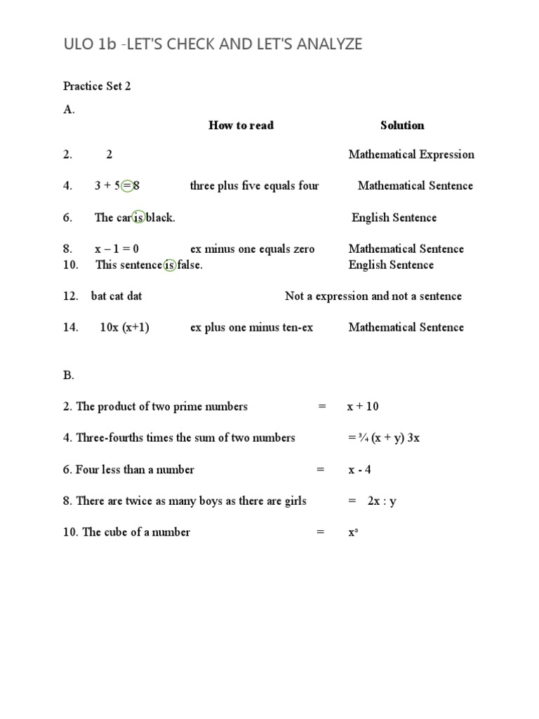 ULO 1b - LET'S CHECK AND LET'S ANALYZE | Download Free PDF | Elementary Mathematics | Discrete ...