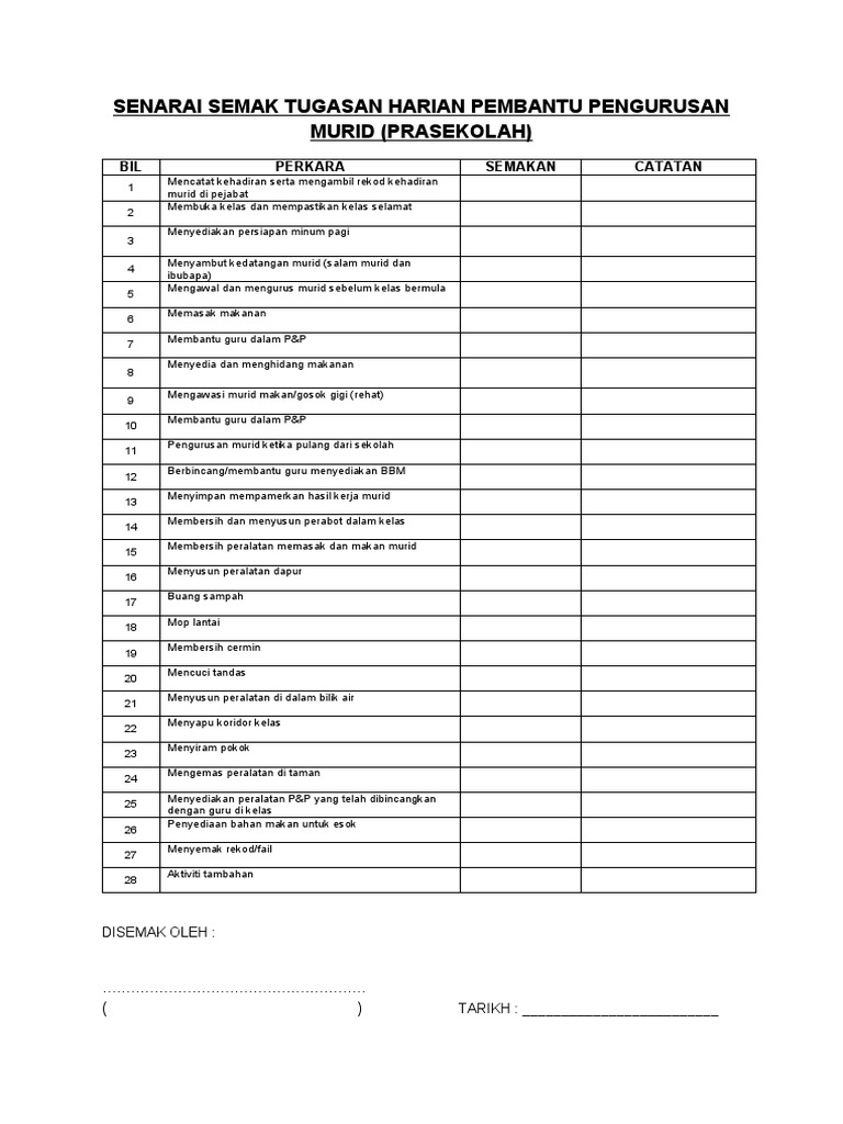 Senarai Tugasan Harian | PDF