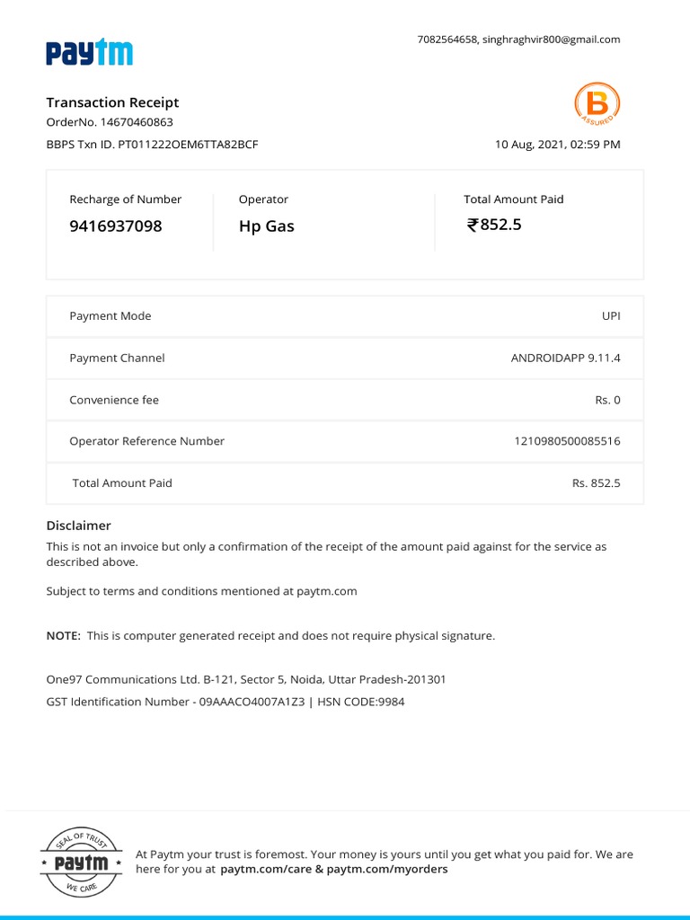 HP Gas 852.5: Transaction Receipt | PDF | Finance & Money Management
