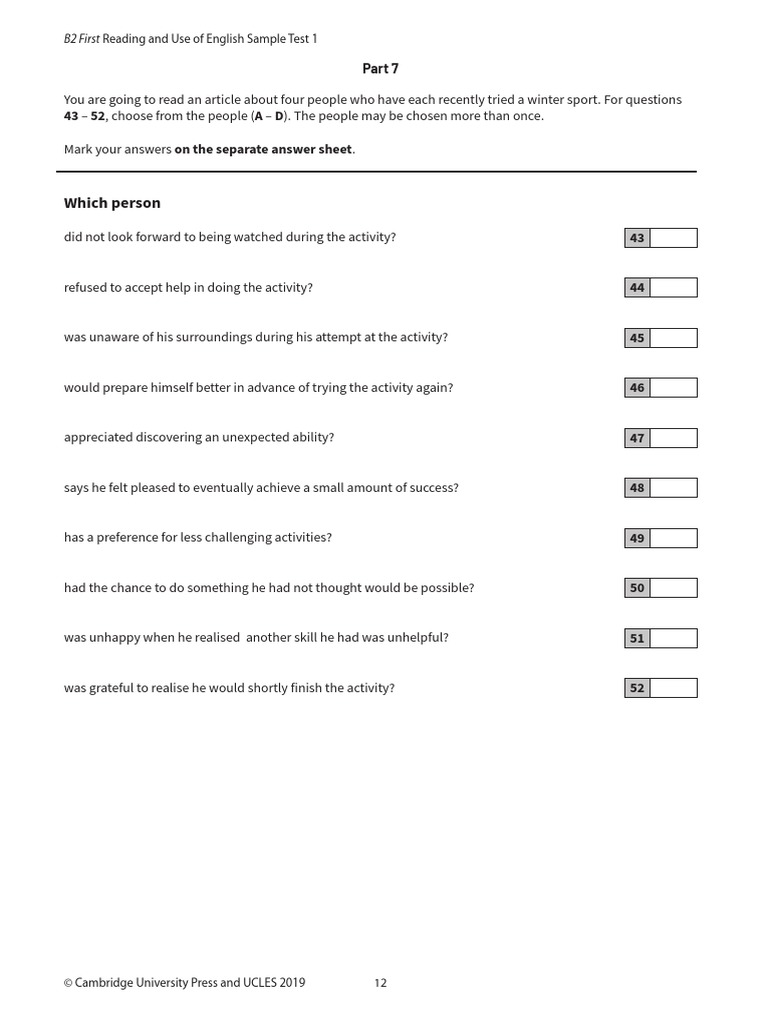 First - Reading and Use of English - Test 1-12-13 | PDF