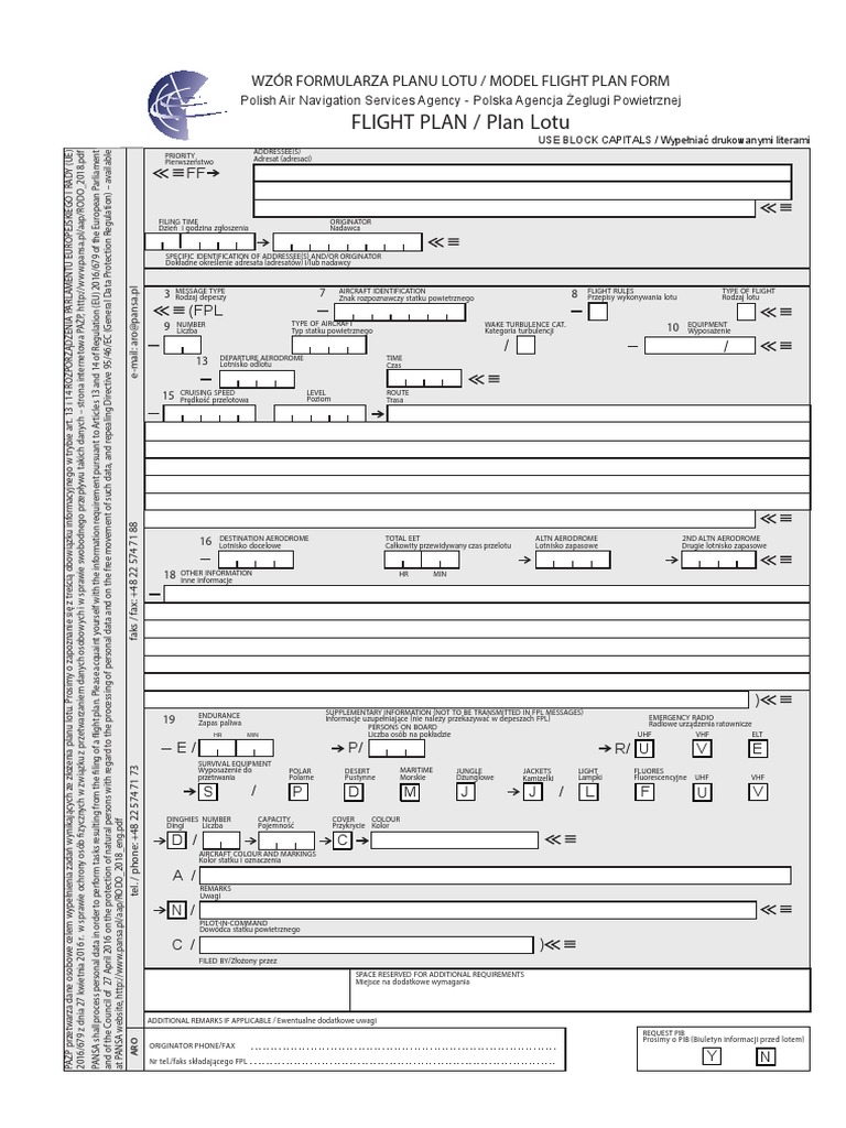 Wzór Formularza Planu Lotu / Model Flight Plan Form | PDF