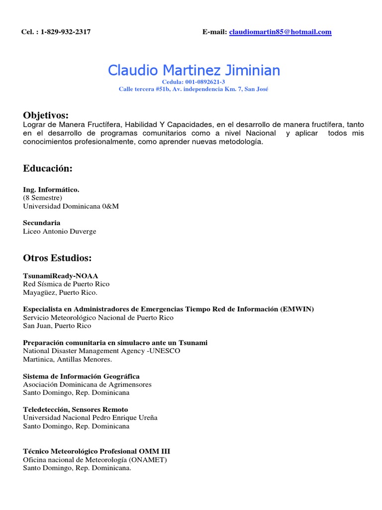 Curriculum - Claudio Martinez | PDF | República Dominicana | Puerto Rico