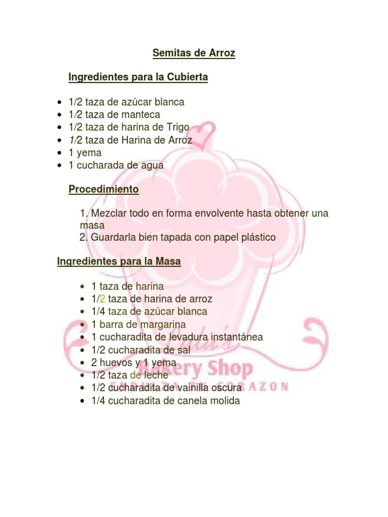 Receta de Semitas de Arroz | PDF