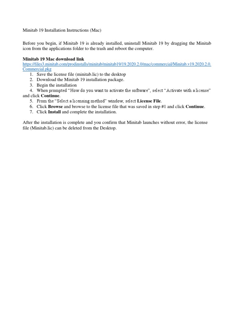 Minitab 19 Installation Guide for Mac | PDF