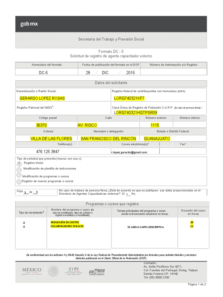 Formato Complementario DC 5 Editable | PDF