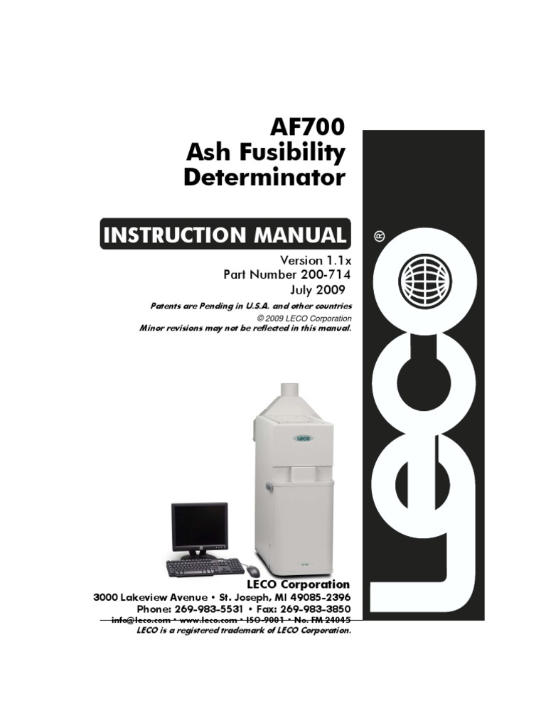 Manual Derteminator Ash Fusibility LecoAF700 - V1-1!7!09 | PDF ...