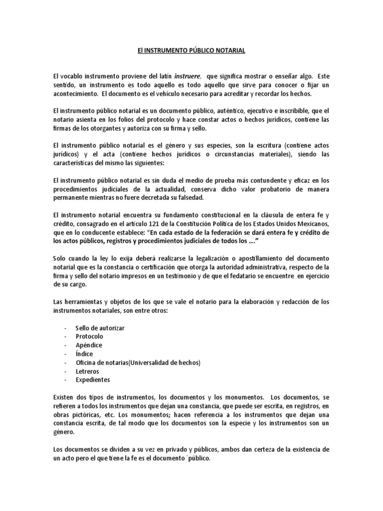 Instrumento Público Notarial: Guía Completa | PDF | Voluntad y ...