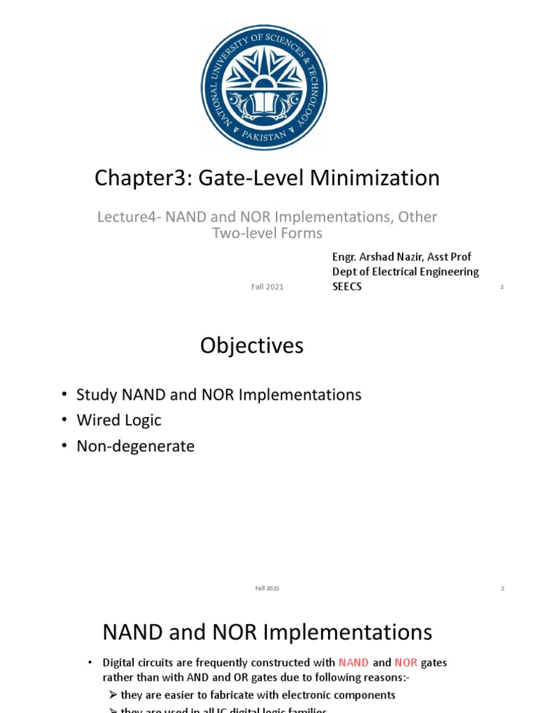 Lecture4 Chapter3 - NAND and NOR Implementations | PDF | Logic Gate | Boolean Algebra