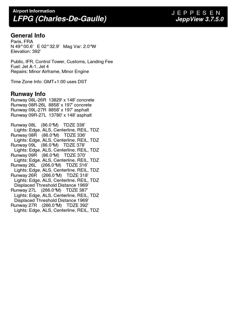 LFPG Airport Operational Details | PDF | Runway | Air Traffic Control