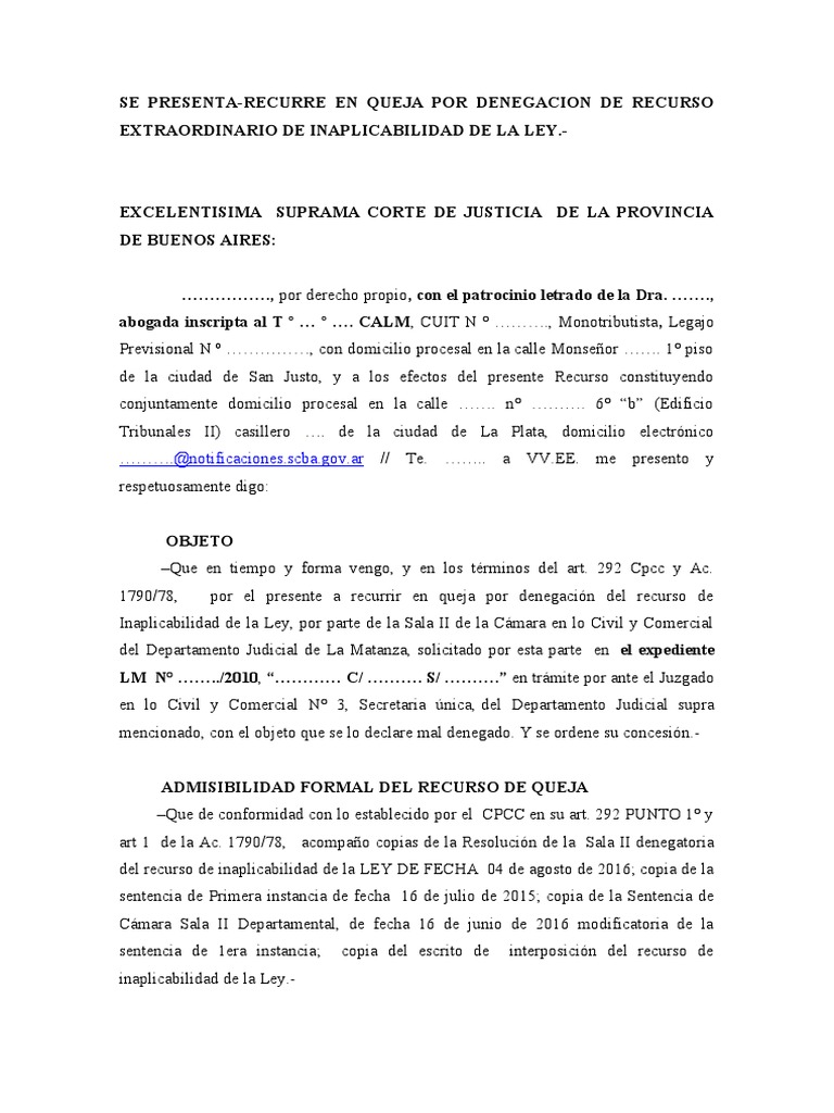 Modelo RECURSO DE QUEJA | PDF | Caso de ley | Justicia